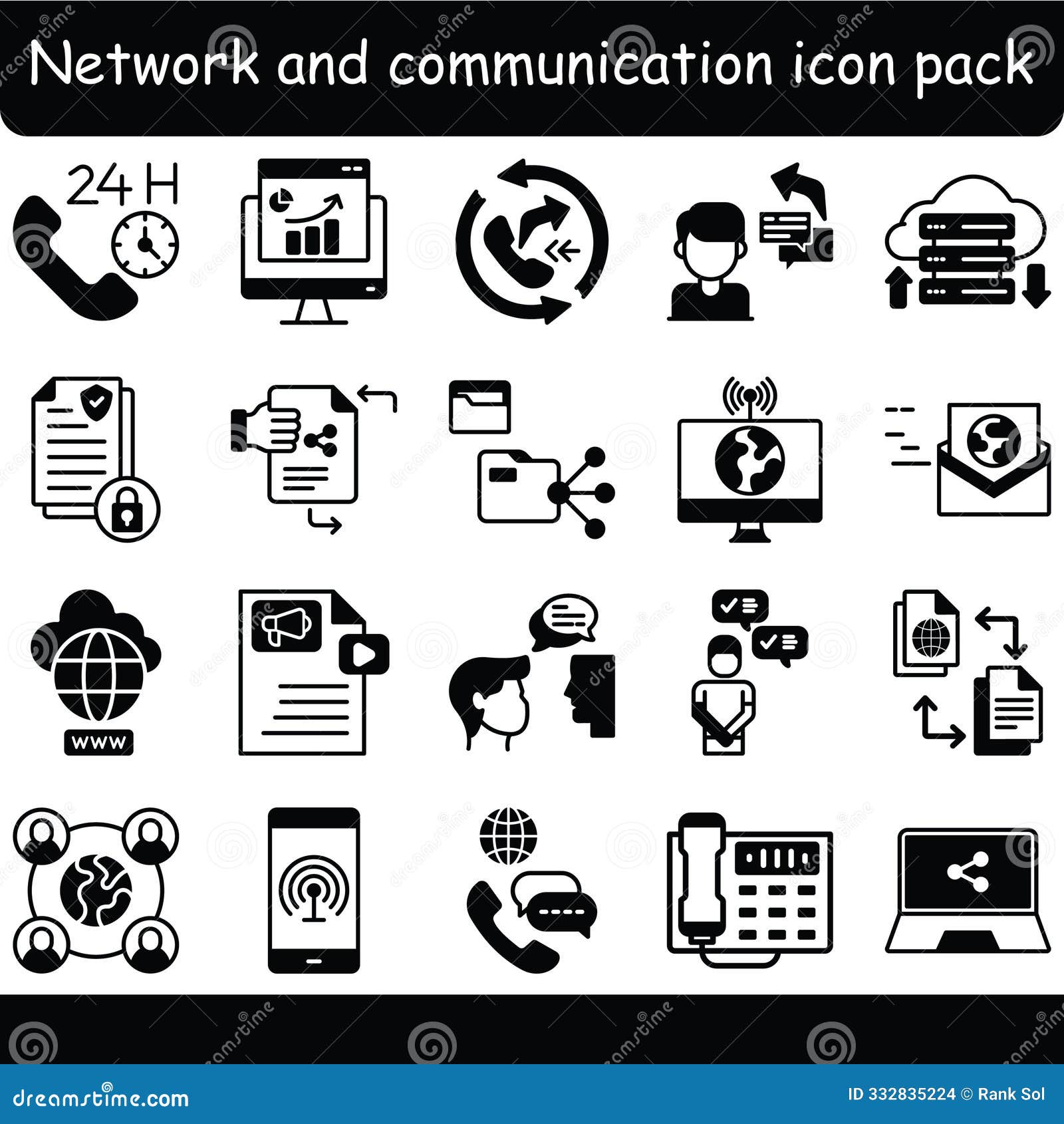 Network and Communication Icon Pack Stock Illustration - Illustration ...