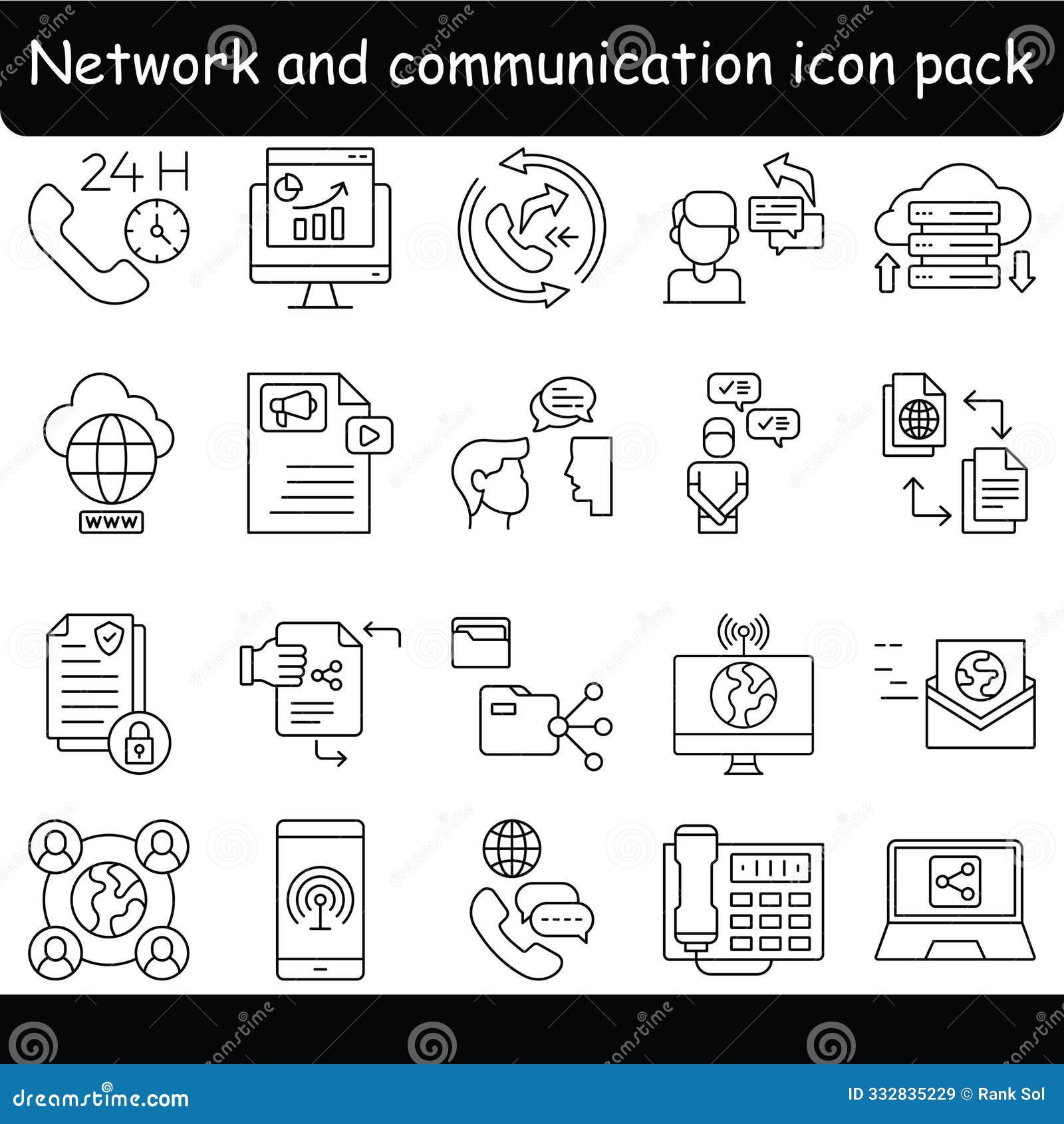 Network and Communication Icon Pack Stock Illustration - Illustration ...