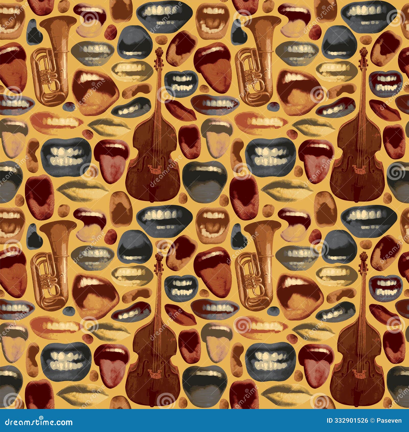Music Seamless Pattern with Lips that Smile Stock Illustration ...