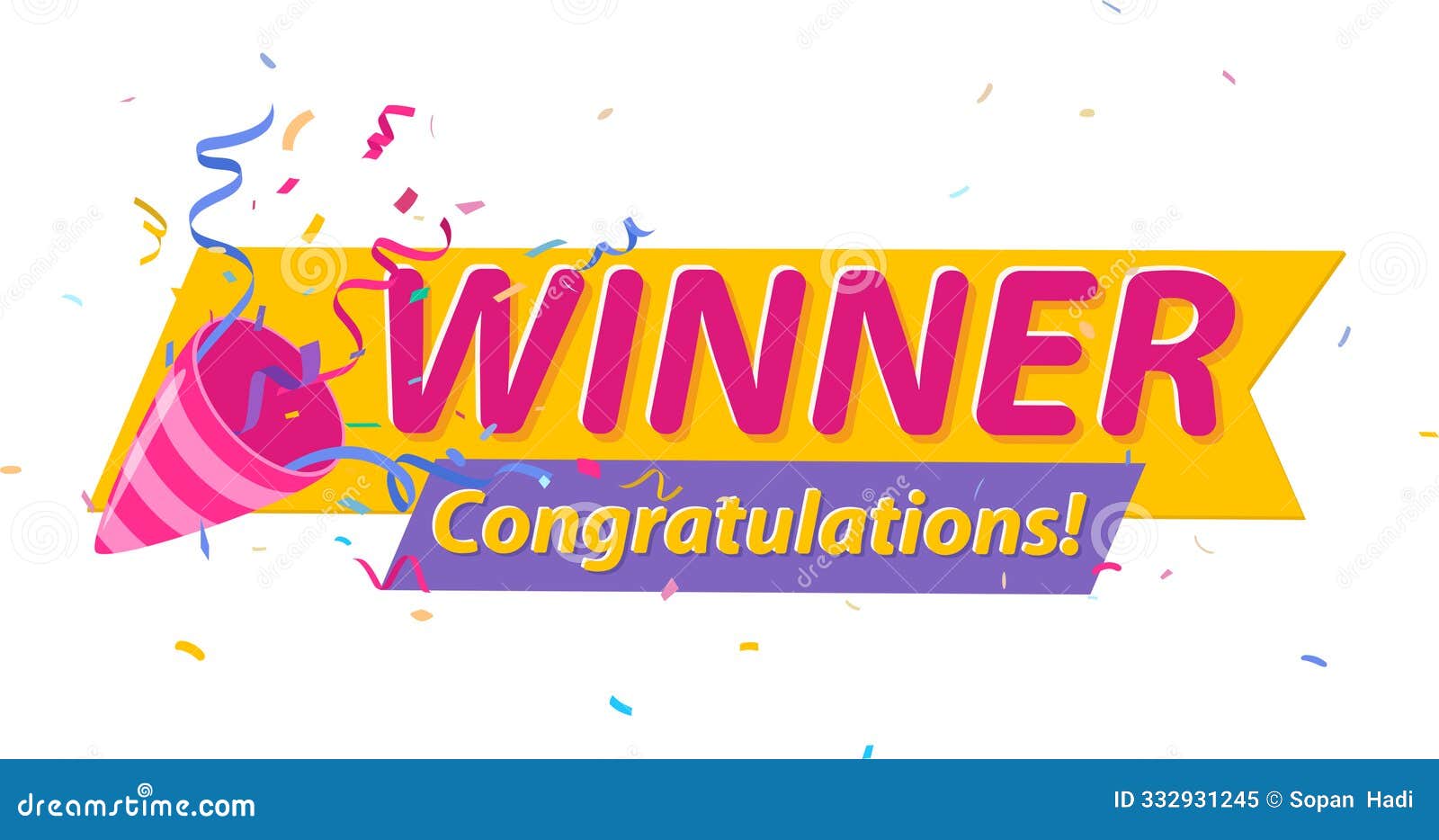 Winner Congratulations Banner with Colorful Confetti Stock Vector ...
