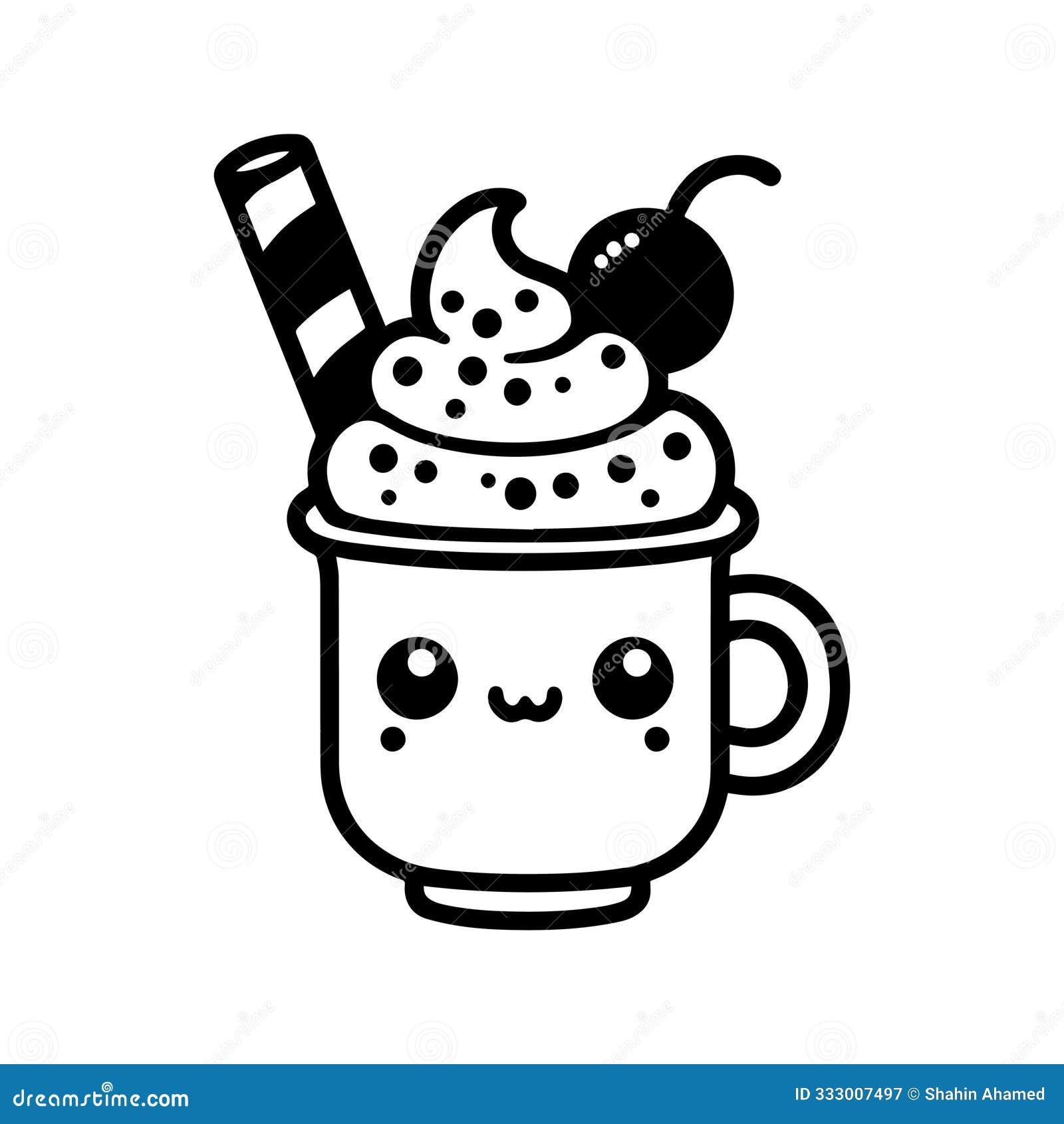 Cute Milkshake Vector Art Outline Illustration Eyes and a Straw Stock ...