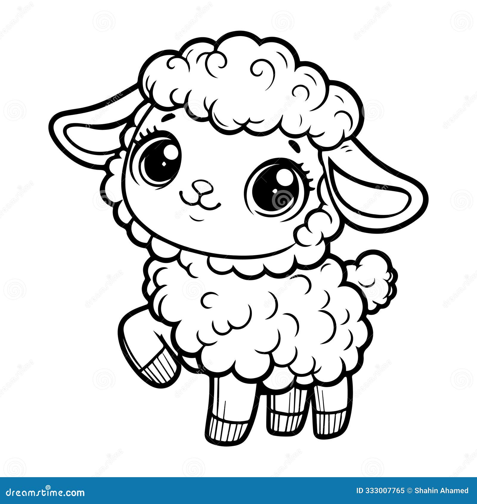 Cute Sheep Vector Art Outline Illustration Big Eyes Fluffy Wool Gentle ...
