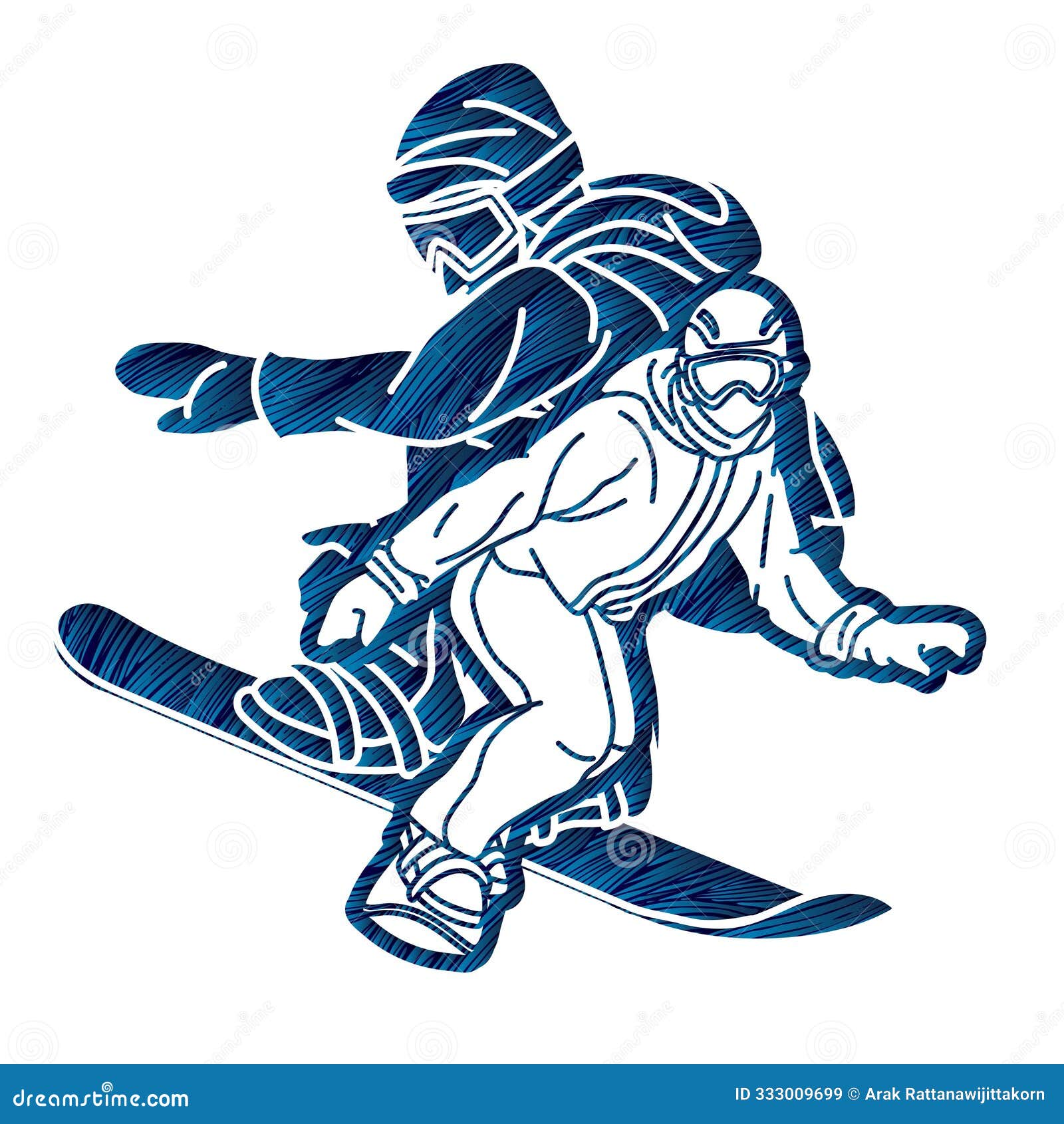 Group of Snowboard Players Snowboarder Mix Action Cartoon Sport Stock ...