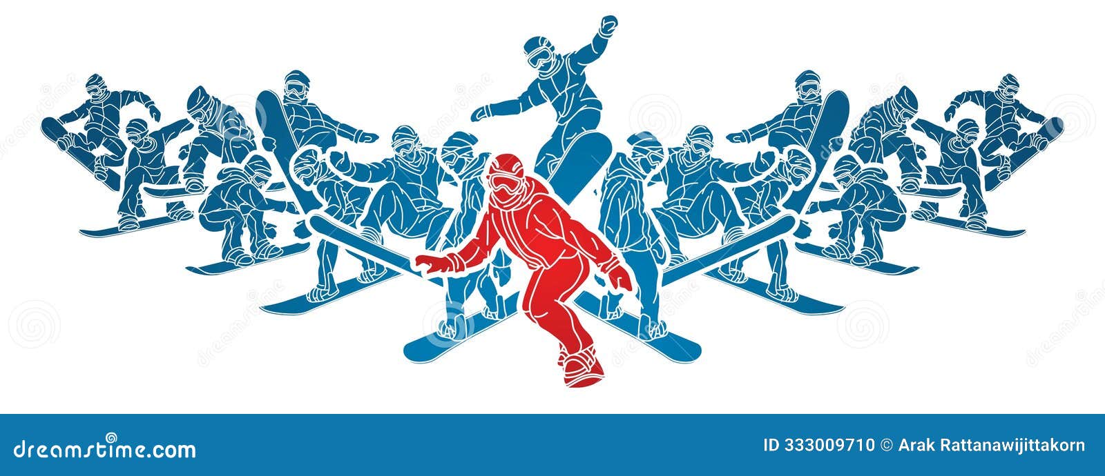 Group of Snowboard Players Snowboarder Mix Action Cartoon Sport Stock ...