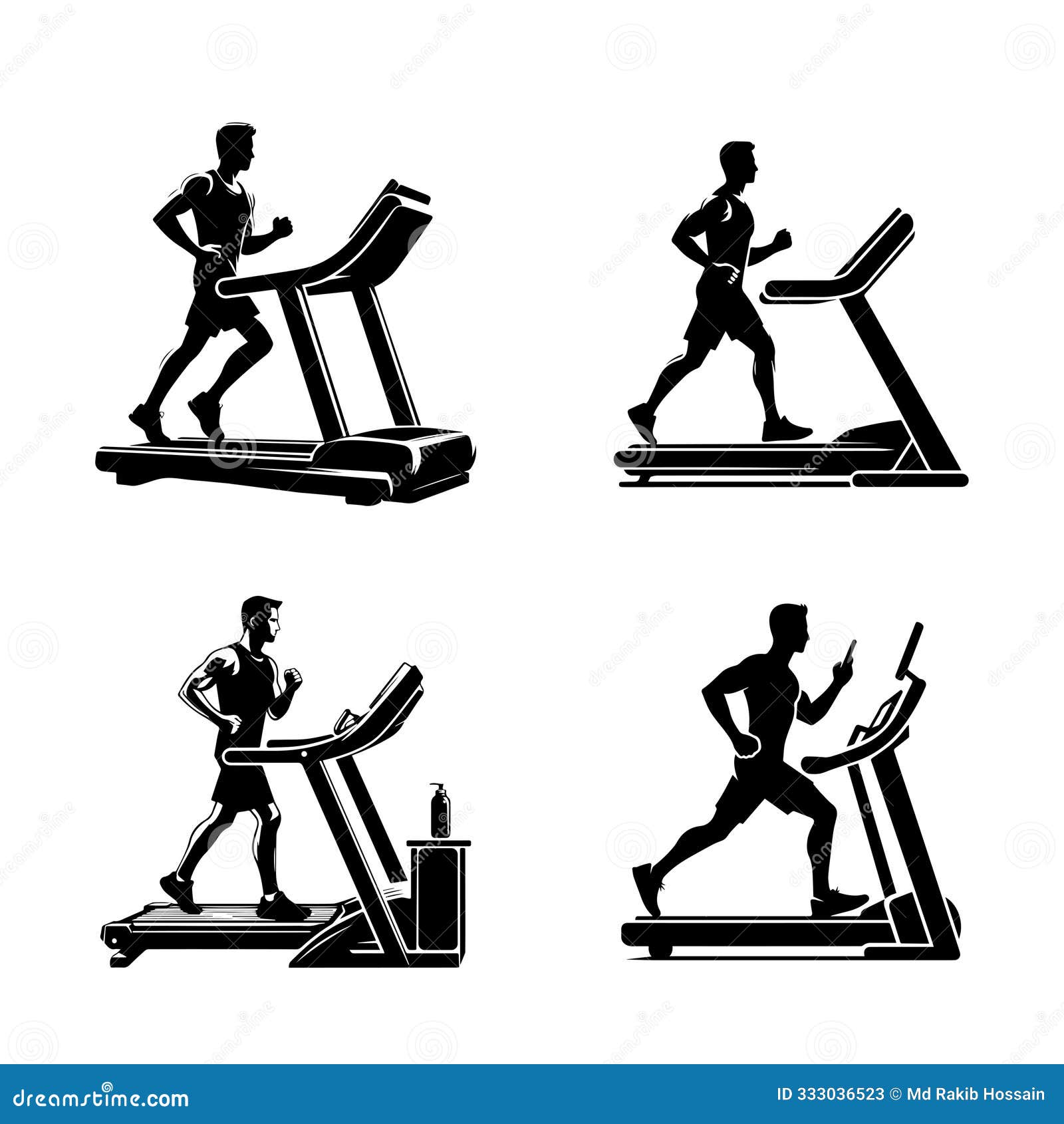 Set Treadmill Silhouette Vector Art Illustration Stock Illustration ...