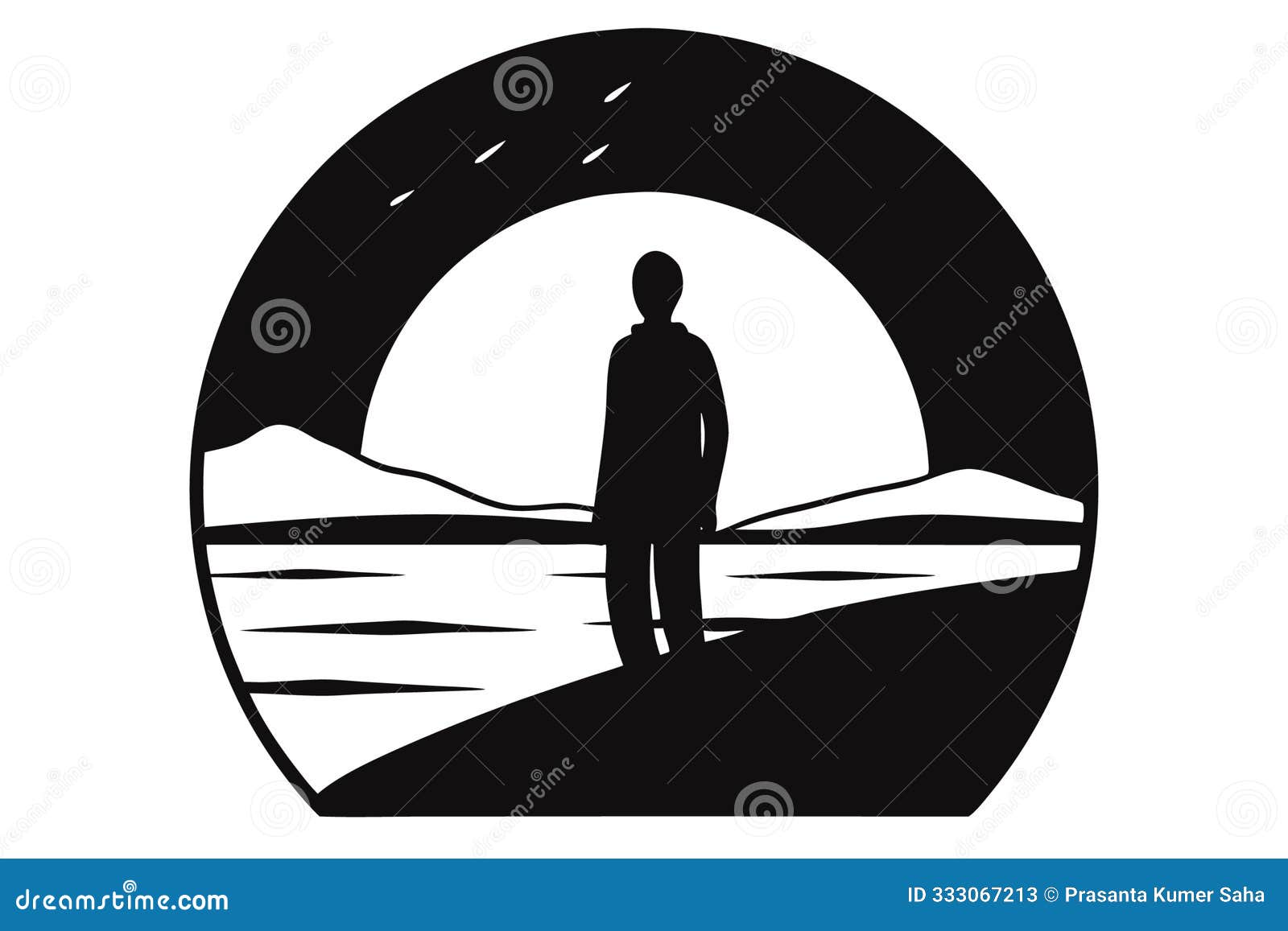 Sunset Silhouette a Man in Contemplative Drawing As the Day Fades ...