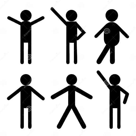 Stick Figure Man Standing Position Vector Illustration Icon Set Stock ...