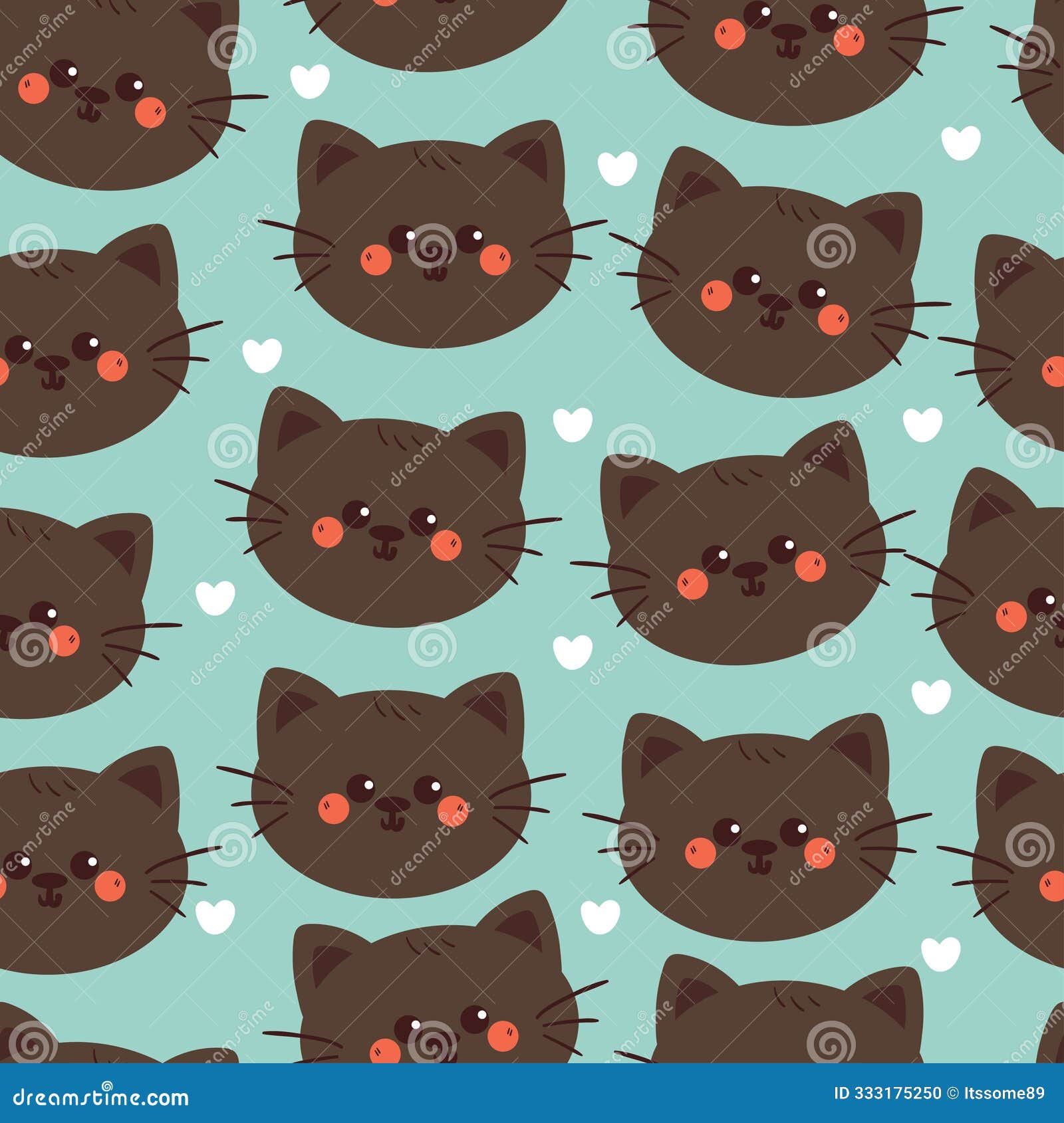 Seamless Pattern Cartoon Cat Stock Illustration - Illustration of ...