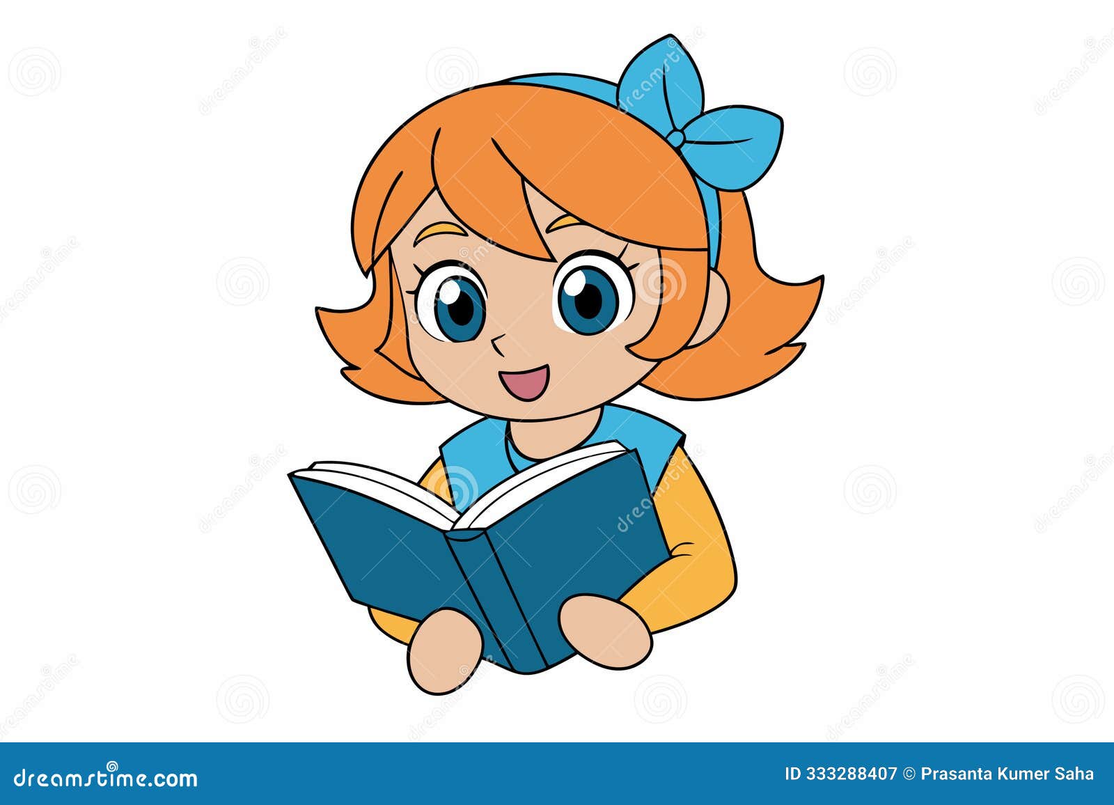 Cute Little Kids Reading Book Perfectly. Stock Illustration ...