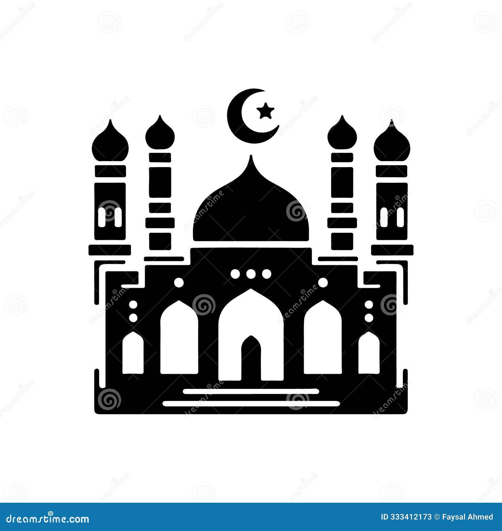 Islamic Mosque with Crescent Moon and Star Design - Vector Illustration ...