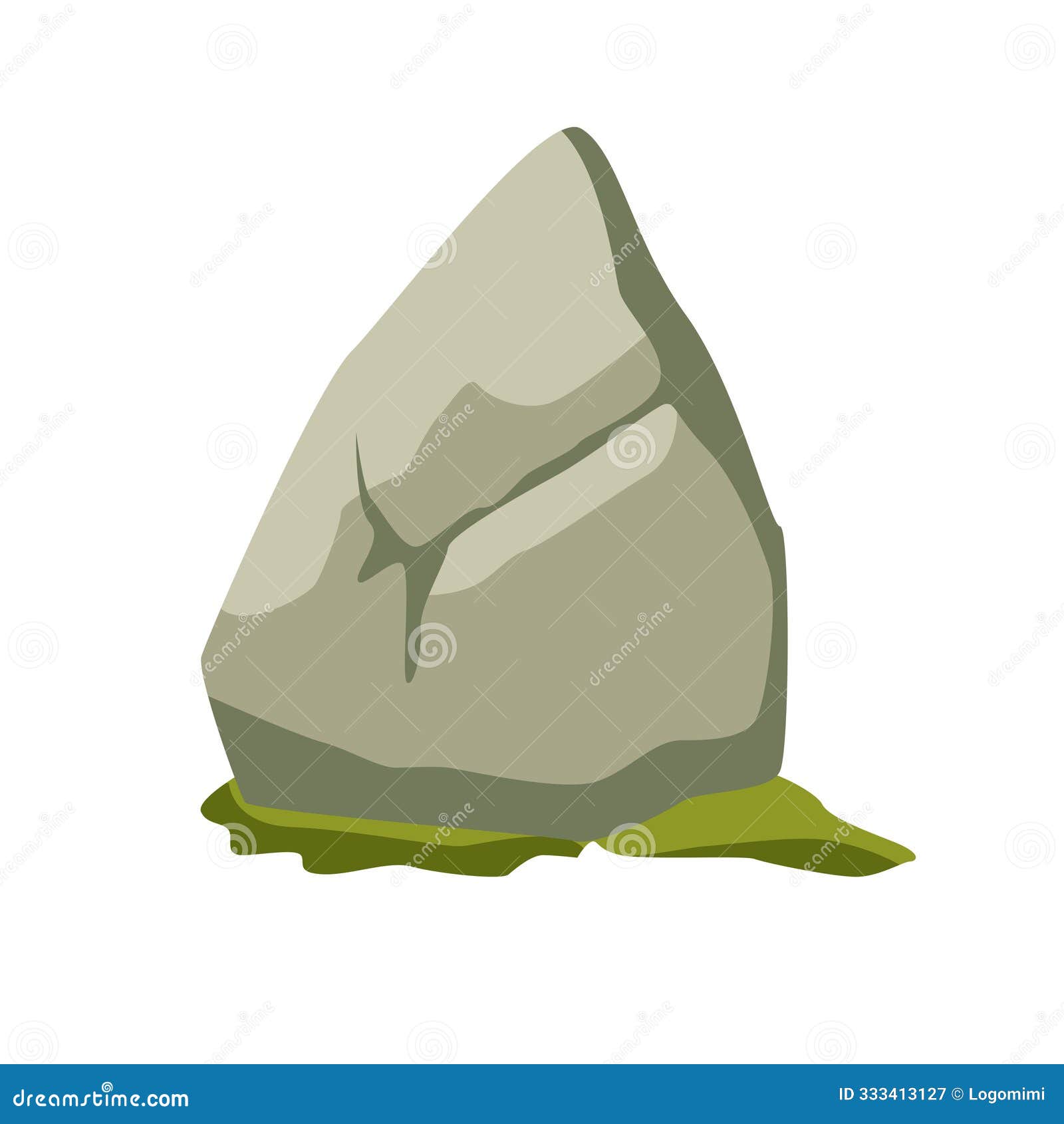Large Gray Stone on Mossy Ground Vector Illustration, Lichen Grey Rock ...