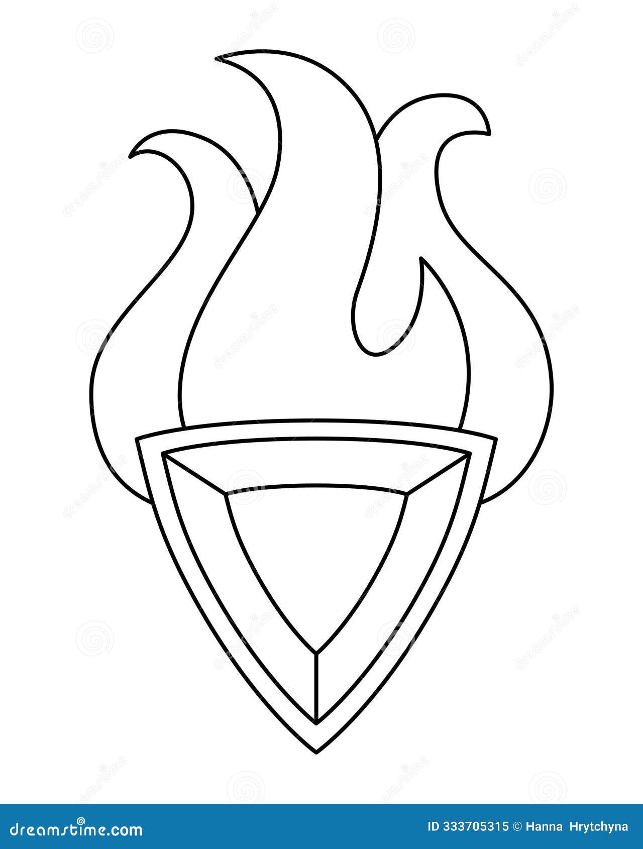 Flame and Gem, Fire Element - Vector Linear Image for Coloring Logo or ...