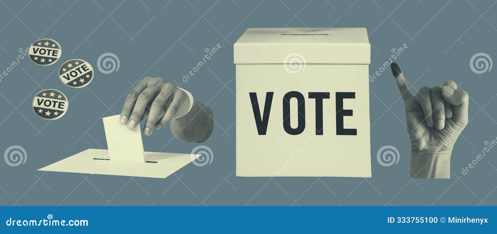 Electoral Vote Collage, Hand Gesture Voting into Ballot Box, Ink on ...