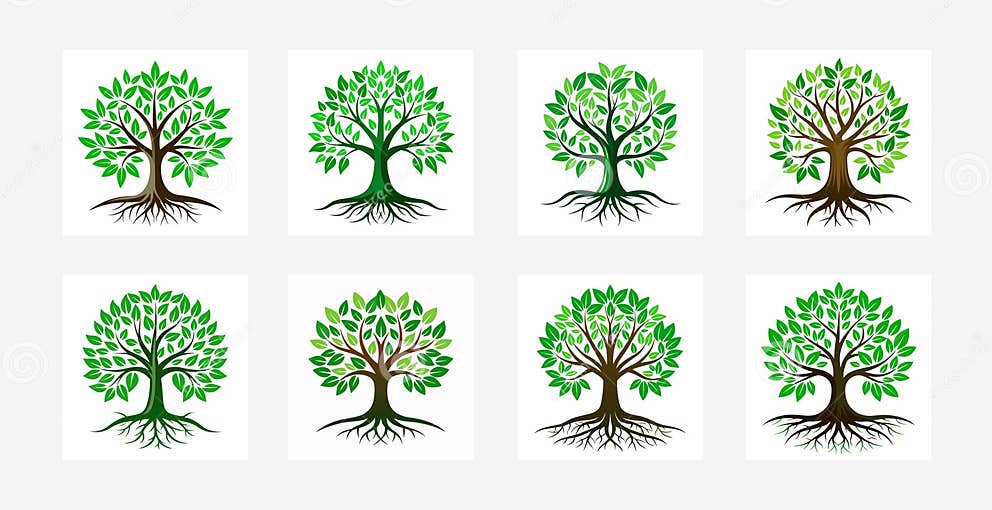 Green Life Tree Logo with Roots and Leaves - Eco-Friendly Nature Design ...