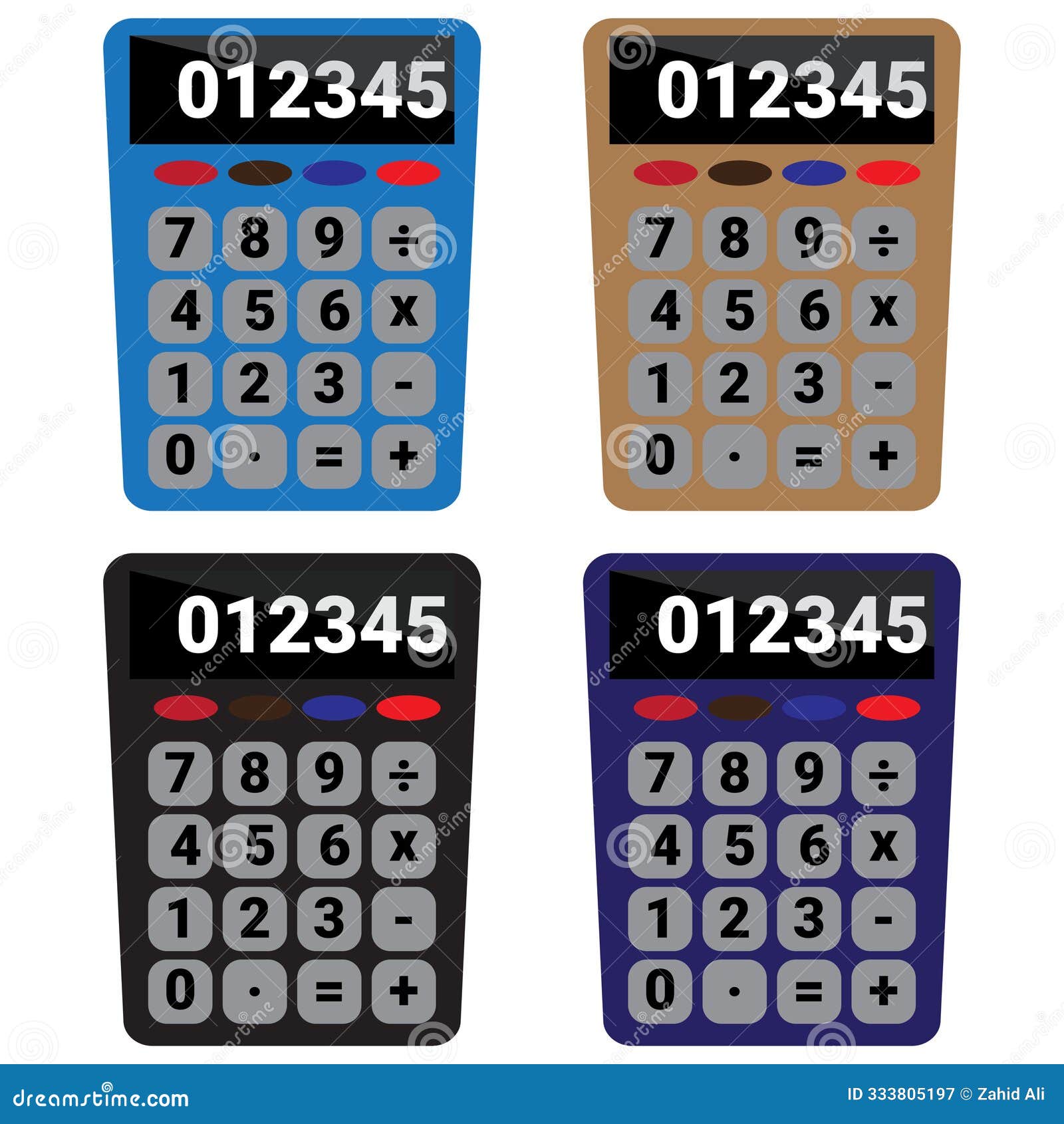 Calculator Set Sky Blue Brown Black and Blue Isolated on White ...