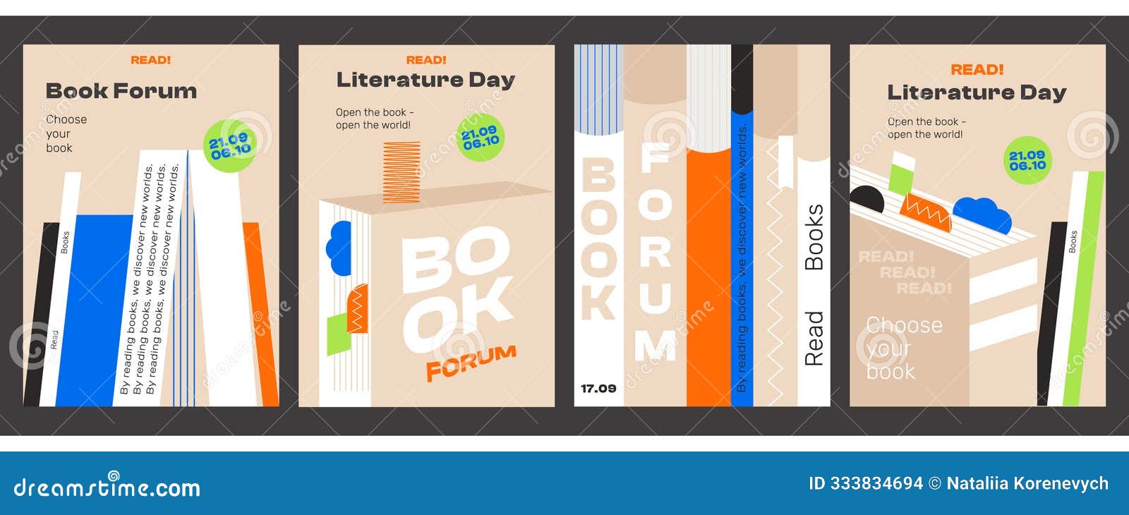 4 Abstract Posters for the Book Festival Stock Illustration ...