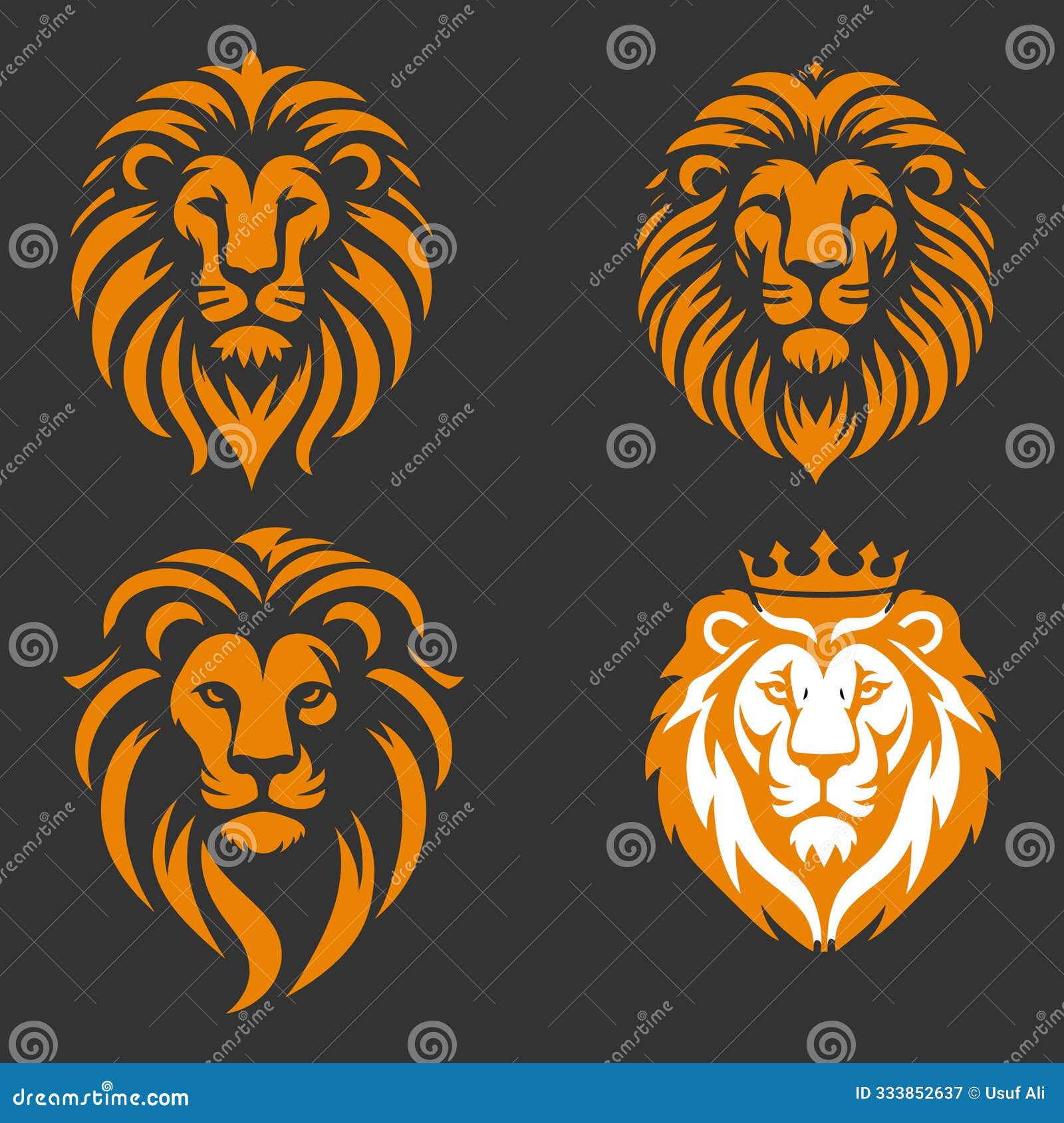Lion Head Set And Lion Head Logo. Cartoon Vector | CartoonDealer.com ...