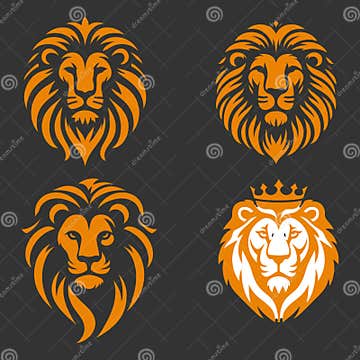 Lion Head Set and Lion Head Logo. Stock Illustration - Illustration of ...