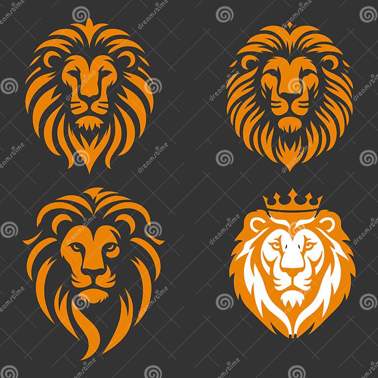 Lion Head Set and Lion Head Logo. Stock Illustration - Illustration of ...