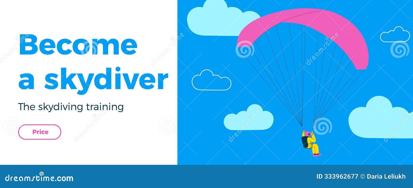 Flying Person Perform Solo Skydiving Jump with Parachute. Landing Page ...