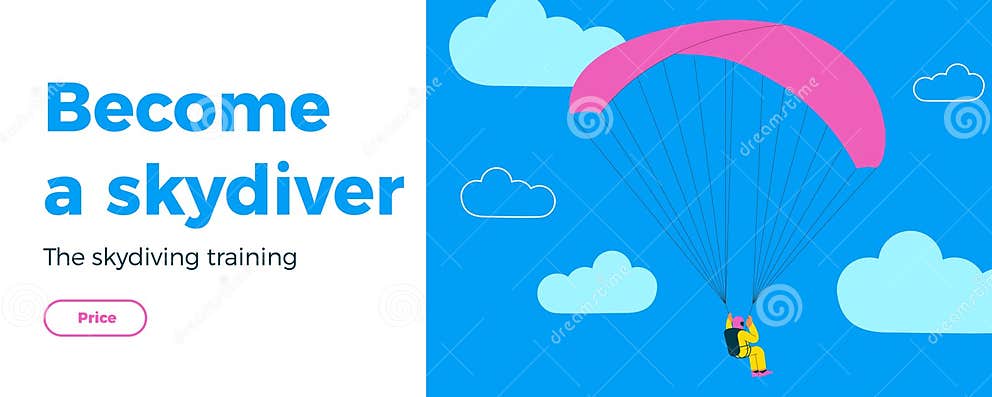 Flying Person Perform Solo Skydiving Jump with Parachute. Landing Page ...