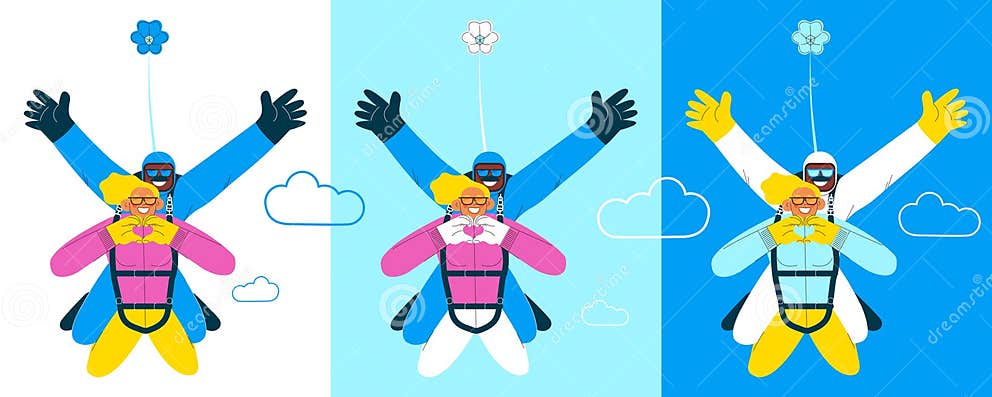 Cheerful Flying Female Show Heart Sign Gesture and Male, Perform Tandem ...