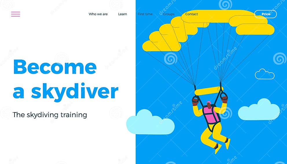 Cheerful Flying Male Perform Solo Skydiving Jump with Parachute ...