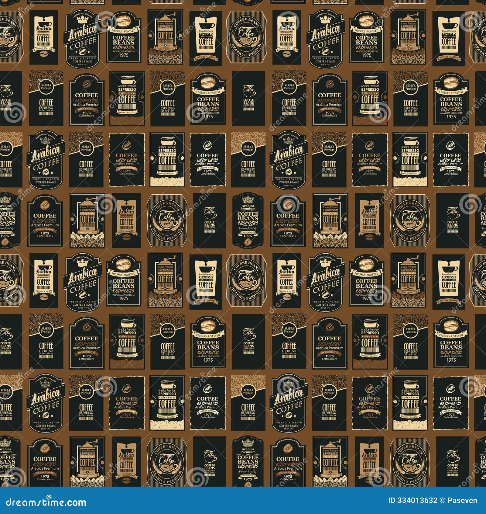 Seamless Pattern with Coffee Labels Stock Vector - Illustration of ...