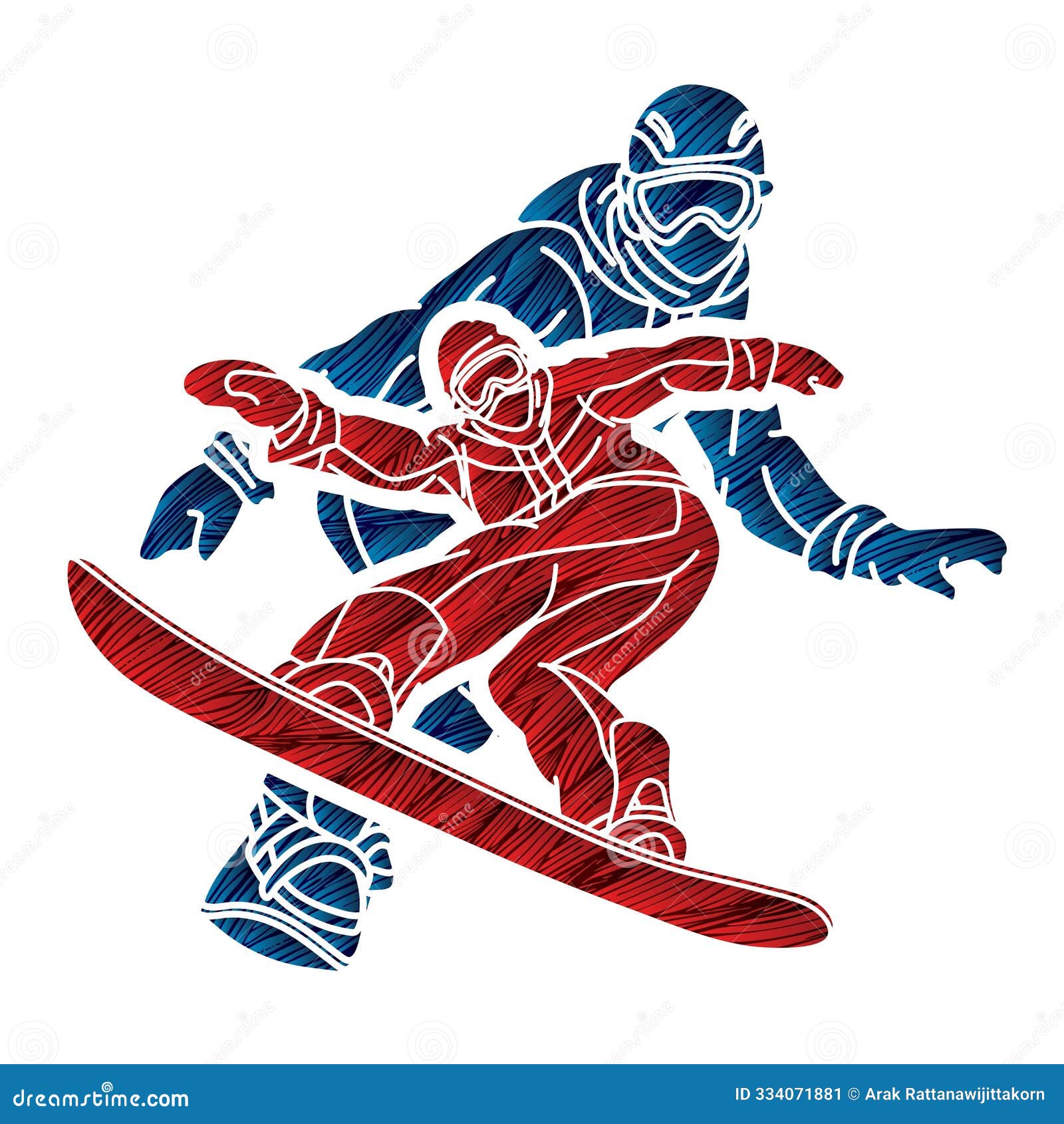 Snowboard Players Mix Action Group of Snowboarder Cartoon Extreme Sport ...
