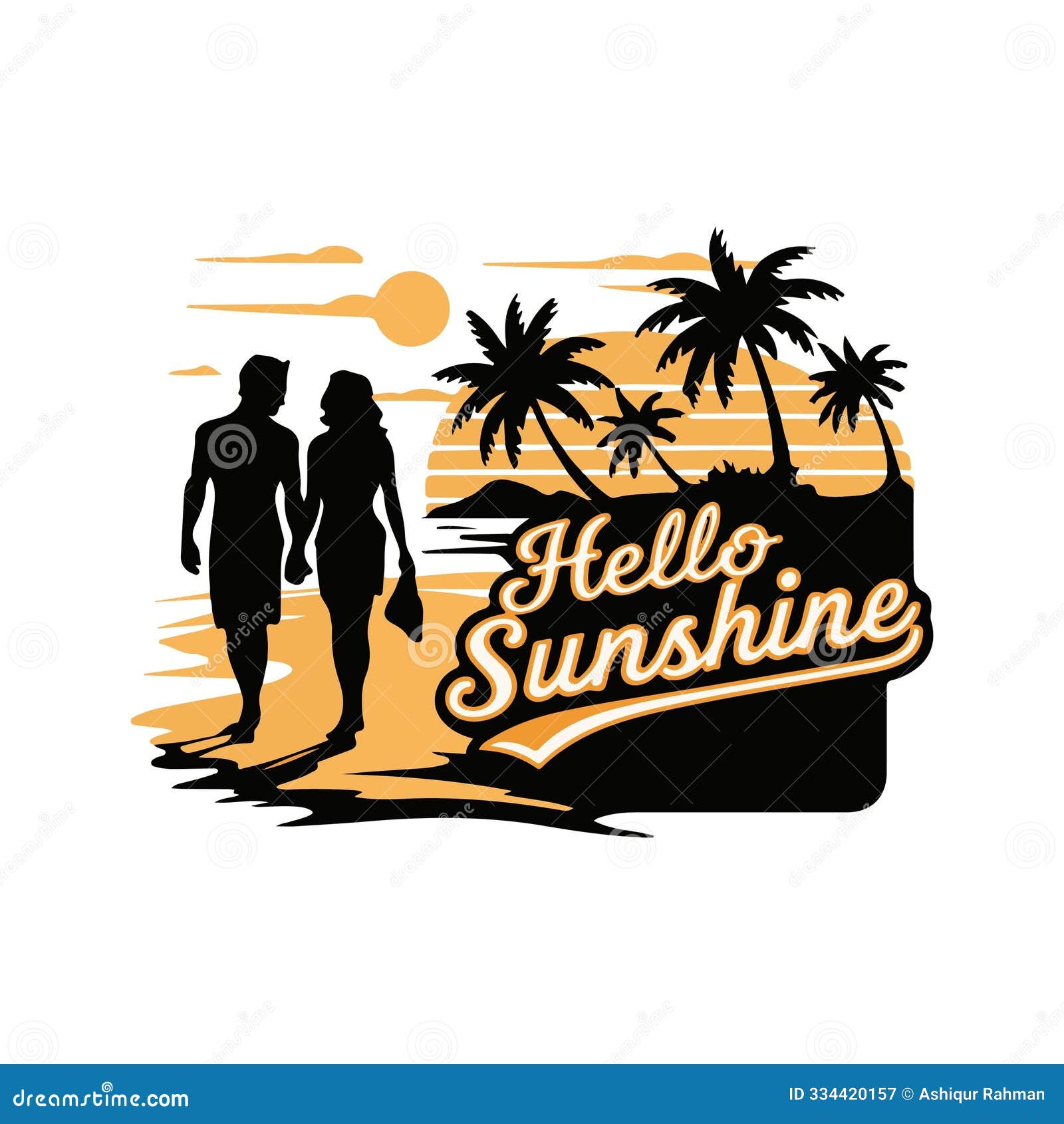Hello Sunshine Vector Art with Couple Stock Vector - Illustration of design, logo: 334420157