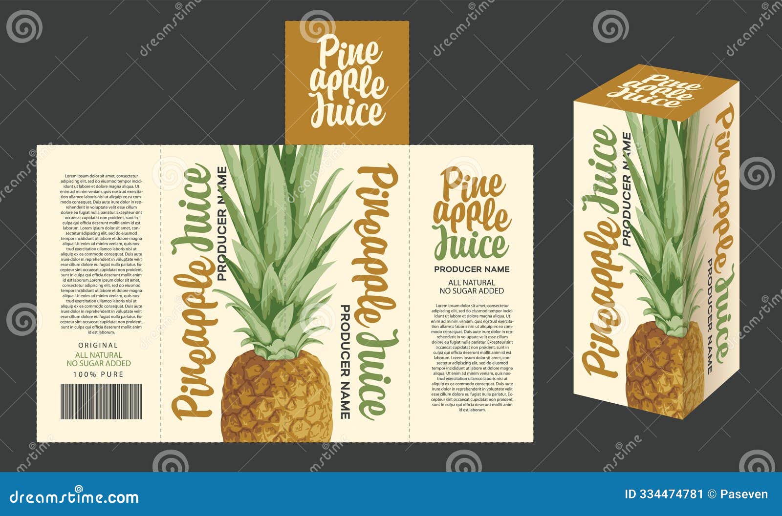 Template of Cardboard Packaging Box for Pineapple Juice Stock ...