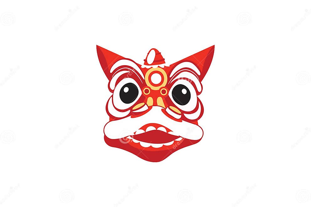 Chinese Lion Dance Mask Illustration on White Background Stock Vector ...