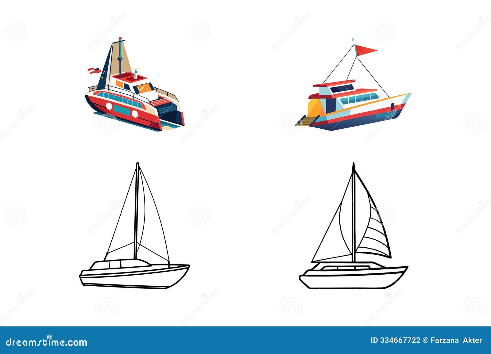 Catamaran Boat Vector Art Illustration Stock Vector - Illustration of ...