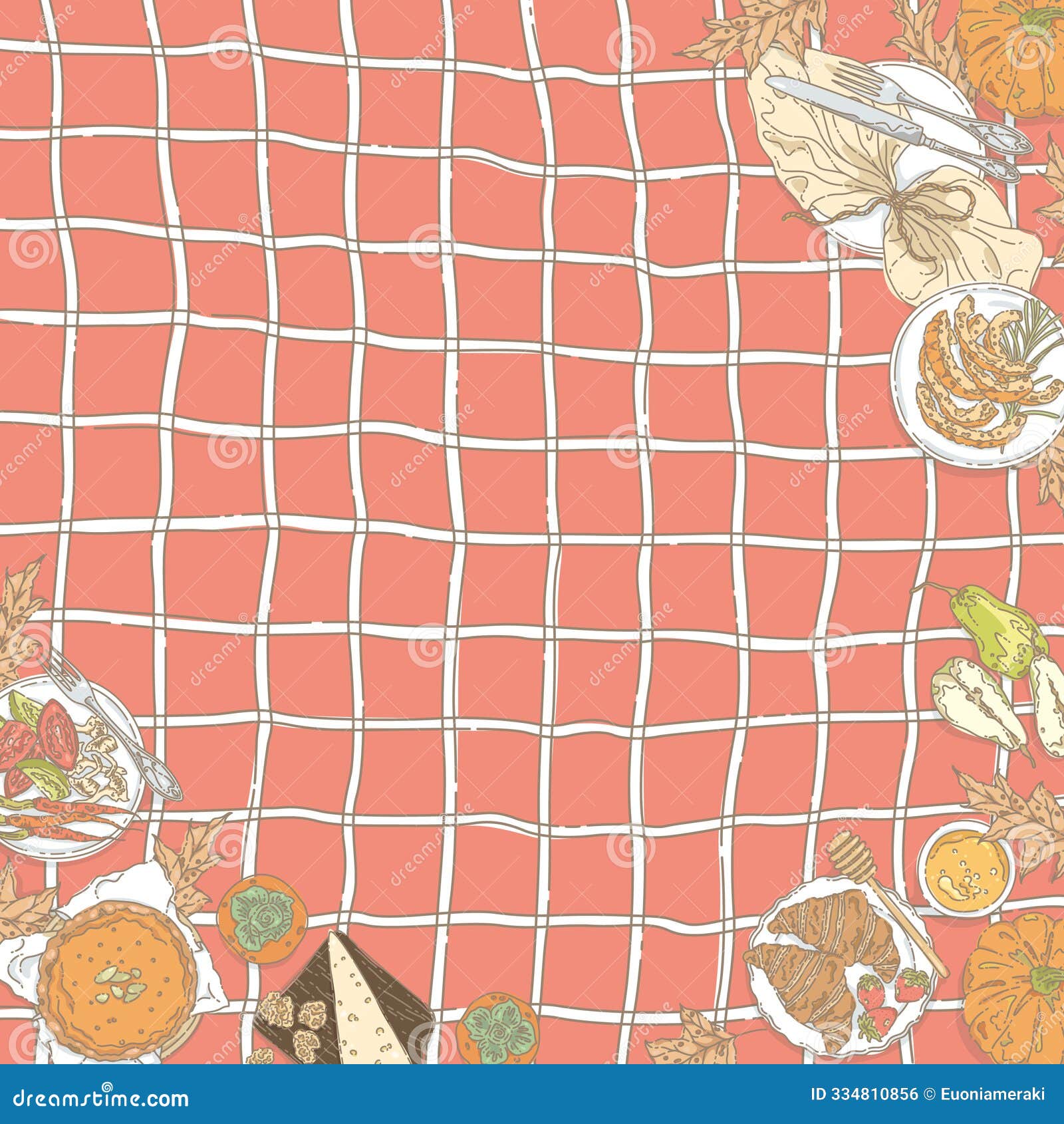 Series of Autumn Picnic Background in Hand Drawing Style for Fall ...