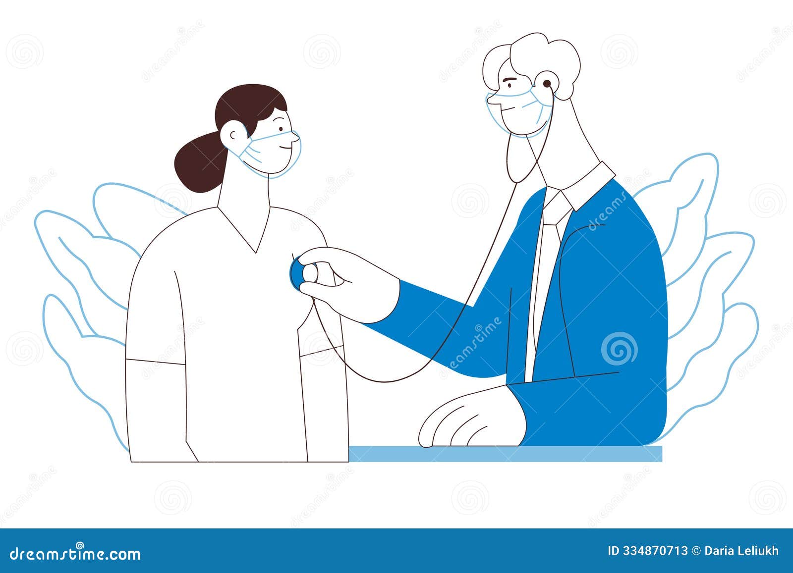 Auscultation. Male Patient And Female Doctor Carrying Out Procedure ...