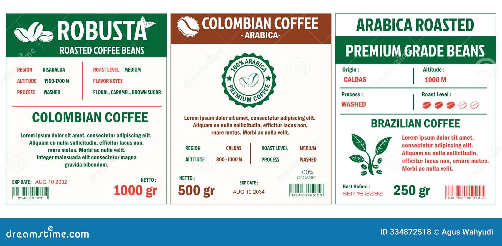 Colombian Coffee Labels Template Simple Flat Style in Cmyk Mode with ...