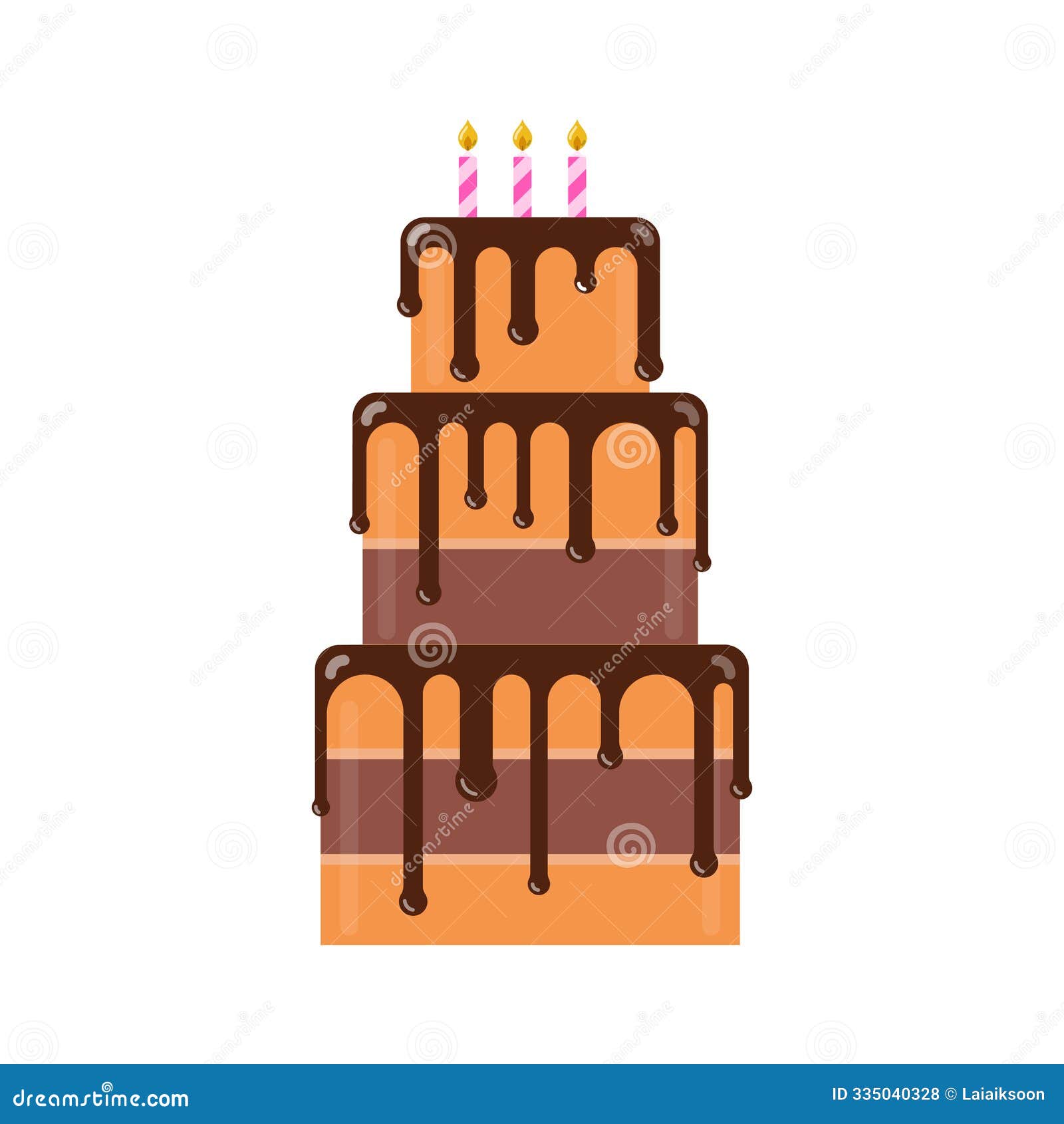 Birthday Three Tier Cake with Cream Decoration and Three Candles on Top ...