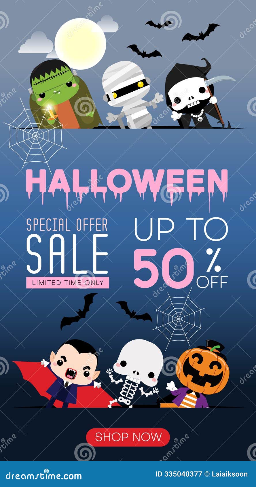 Halloween Sale Promotion Poster or Banner Template with Group of Kids ...