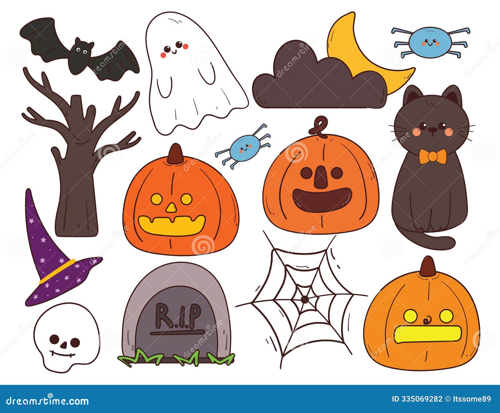 Hand Drawing Cartoon Halloween Sticker Set Stock Illustration ...