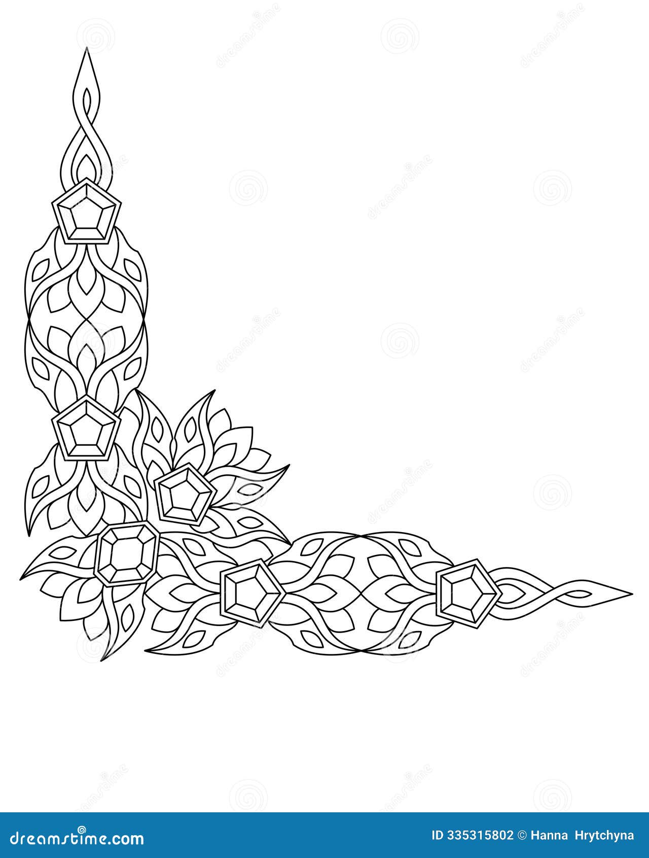 Decorative Corner with Gem Crystal, Vignette - Vector Linear Picture ...