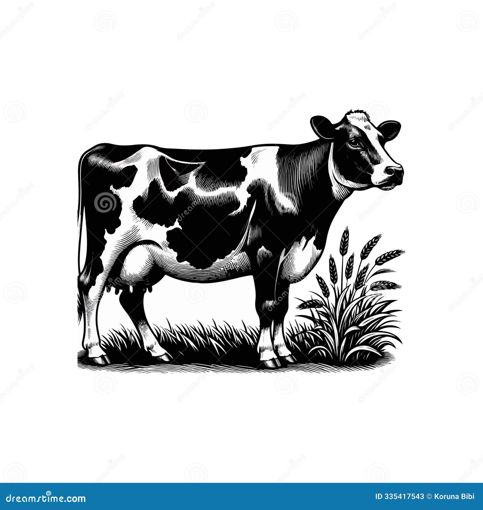 Black and White Cow Side View Isolated Vector Image. Stock Illustration ...