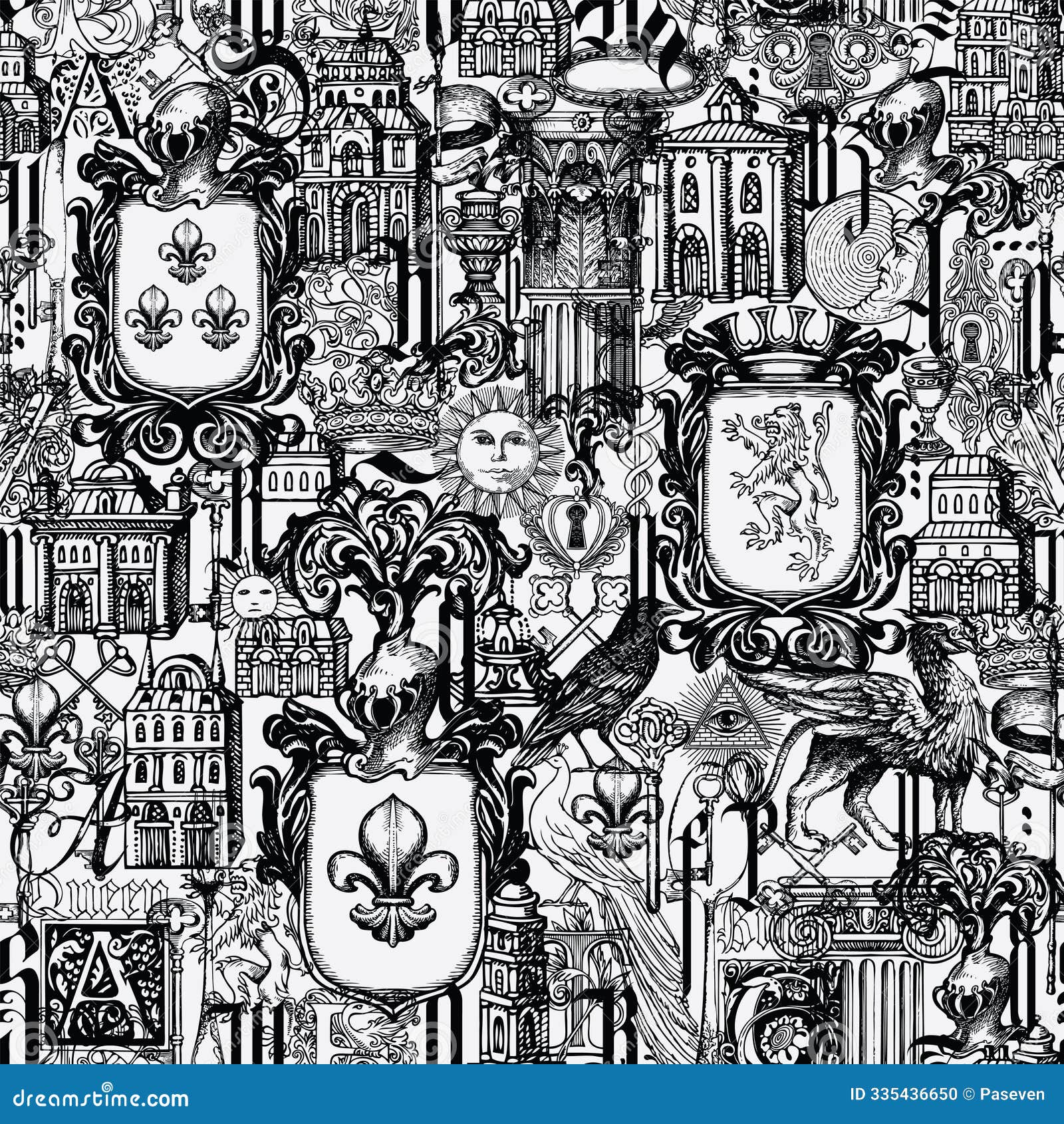 Seamless Pattern Wallpaper on Ancient Architecture and Art Stock ...