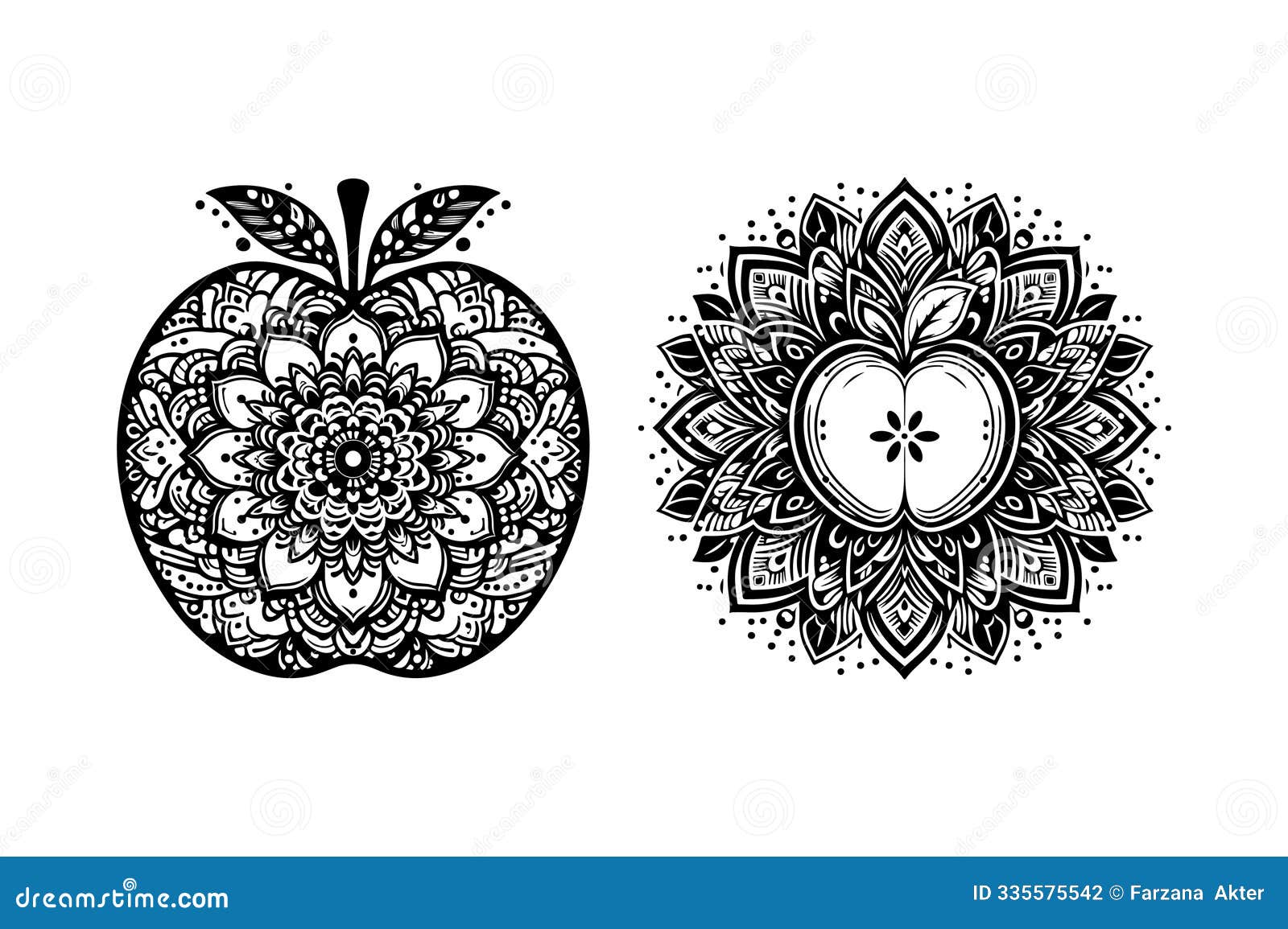 Vector Illustration of an Apple Mandala, Hand Drawn Decorative Fruit ...