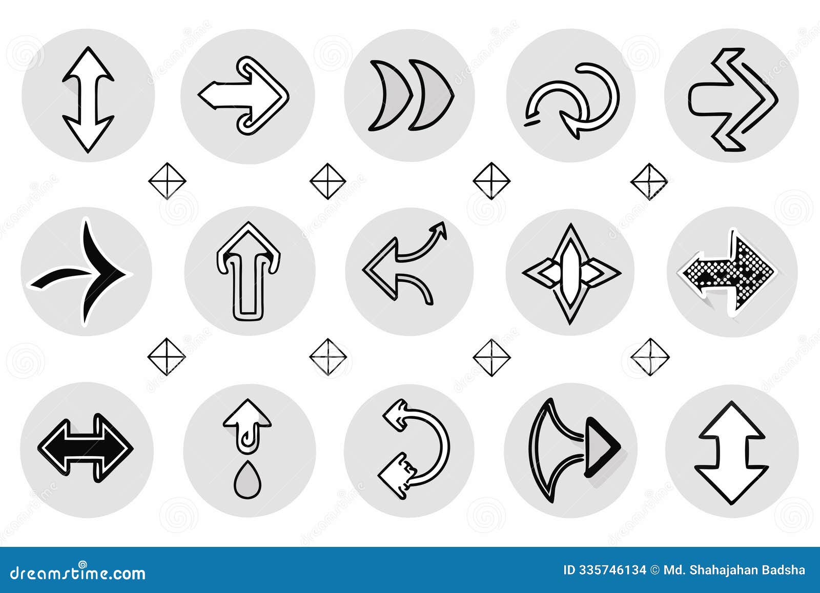 Arrow Icons Set. Vector Black Directional Pointers. Flat Hand Drawn ...