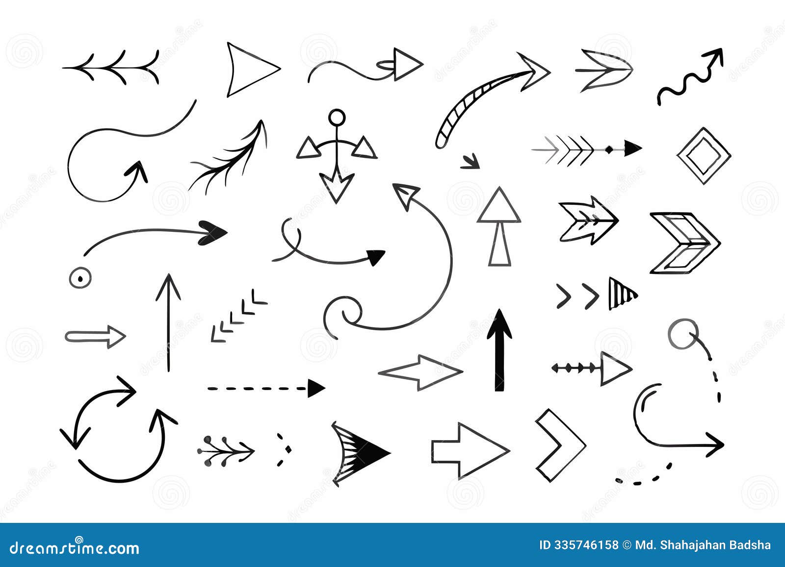 Arrow Icons Set. Vector Black Directional Pointers. Flat Hand Drawn ...