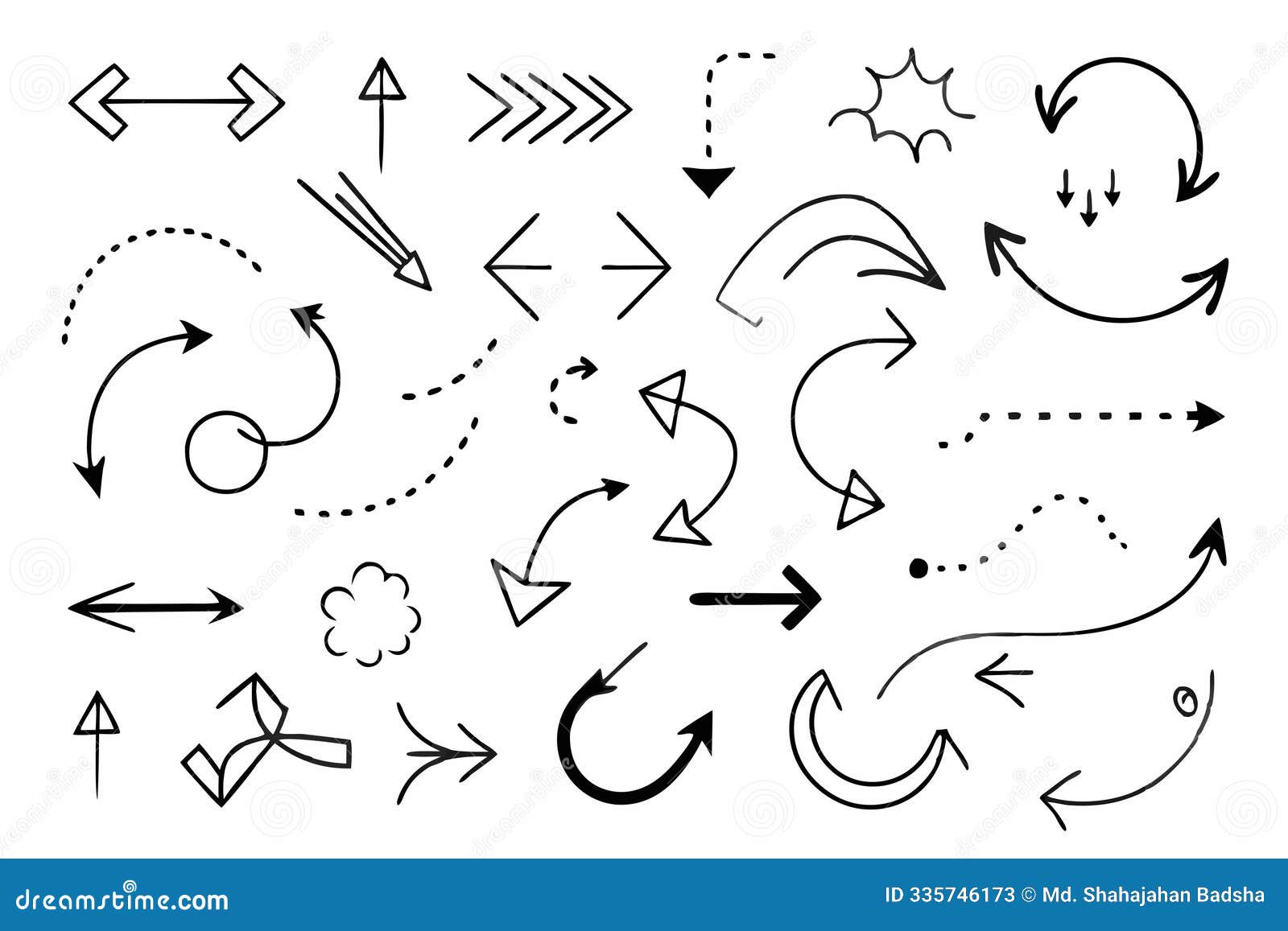 Arrow Icons Set. Vector Black Directional Pointers. Flat Hand Drawn ...