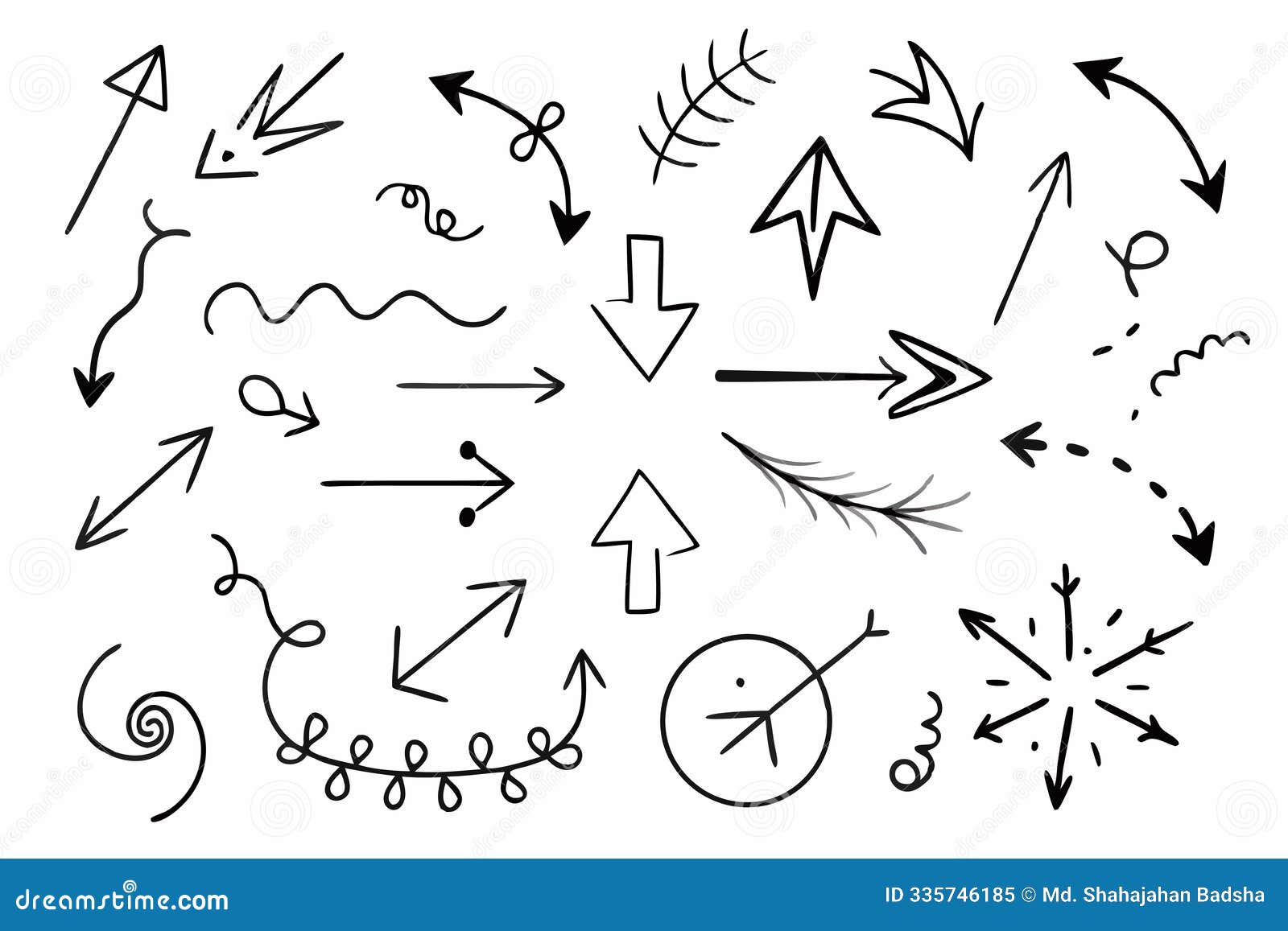 Arrow Icons Set. Vector Black Directional Pointers. Flat Hand Drawn ...