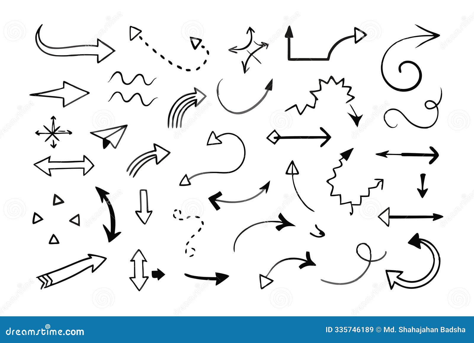 Arrow Icons Set. Vector Black Directional Pointers. Flat Hand Drawn ...