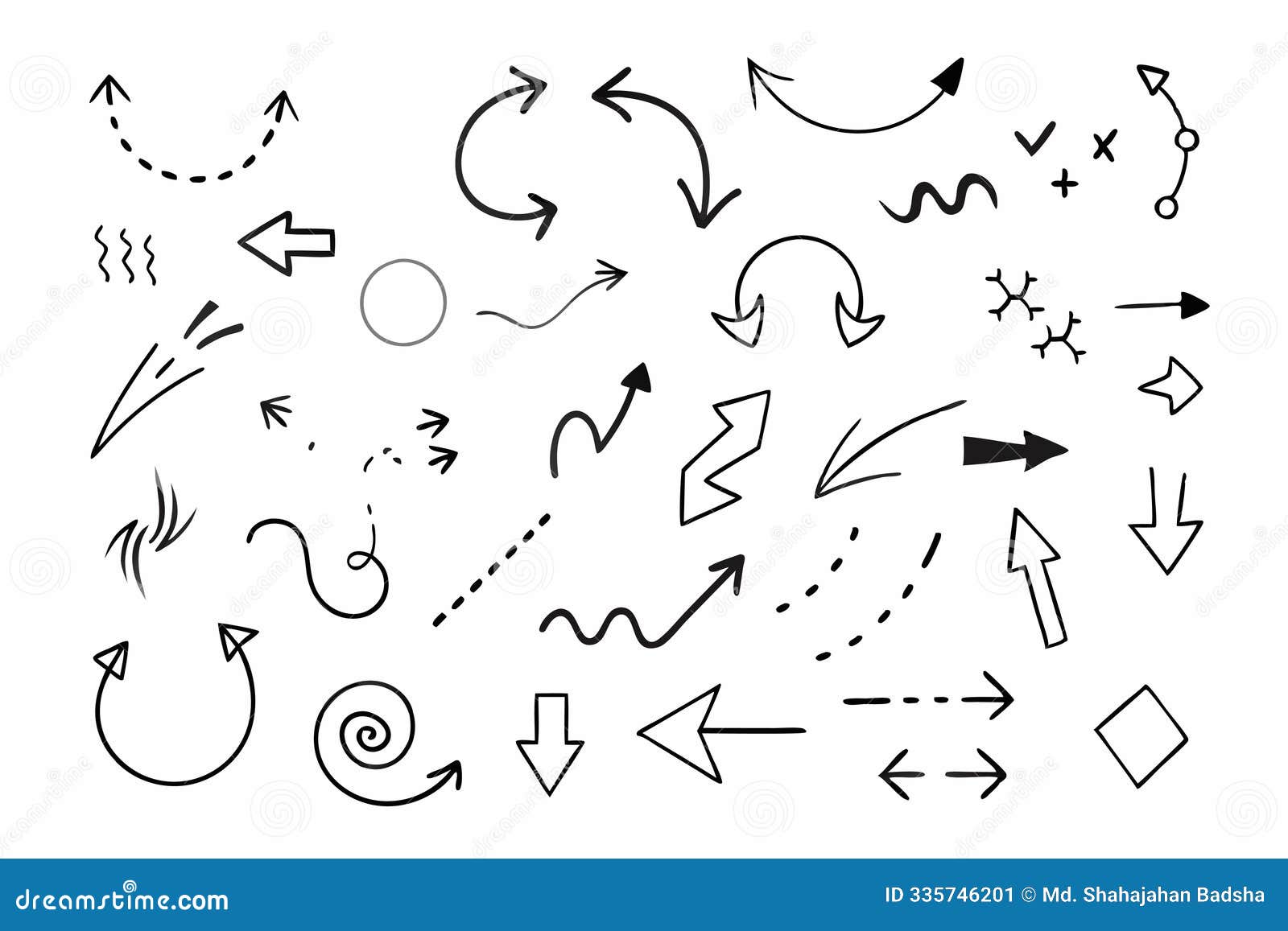 Arrow Icons Set. Vector Black Directional Pointers. Flat Hand Drawn ...