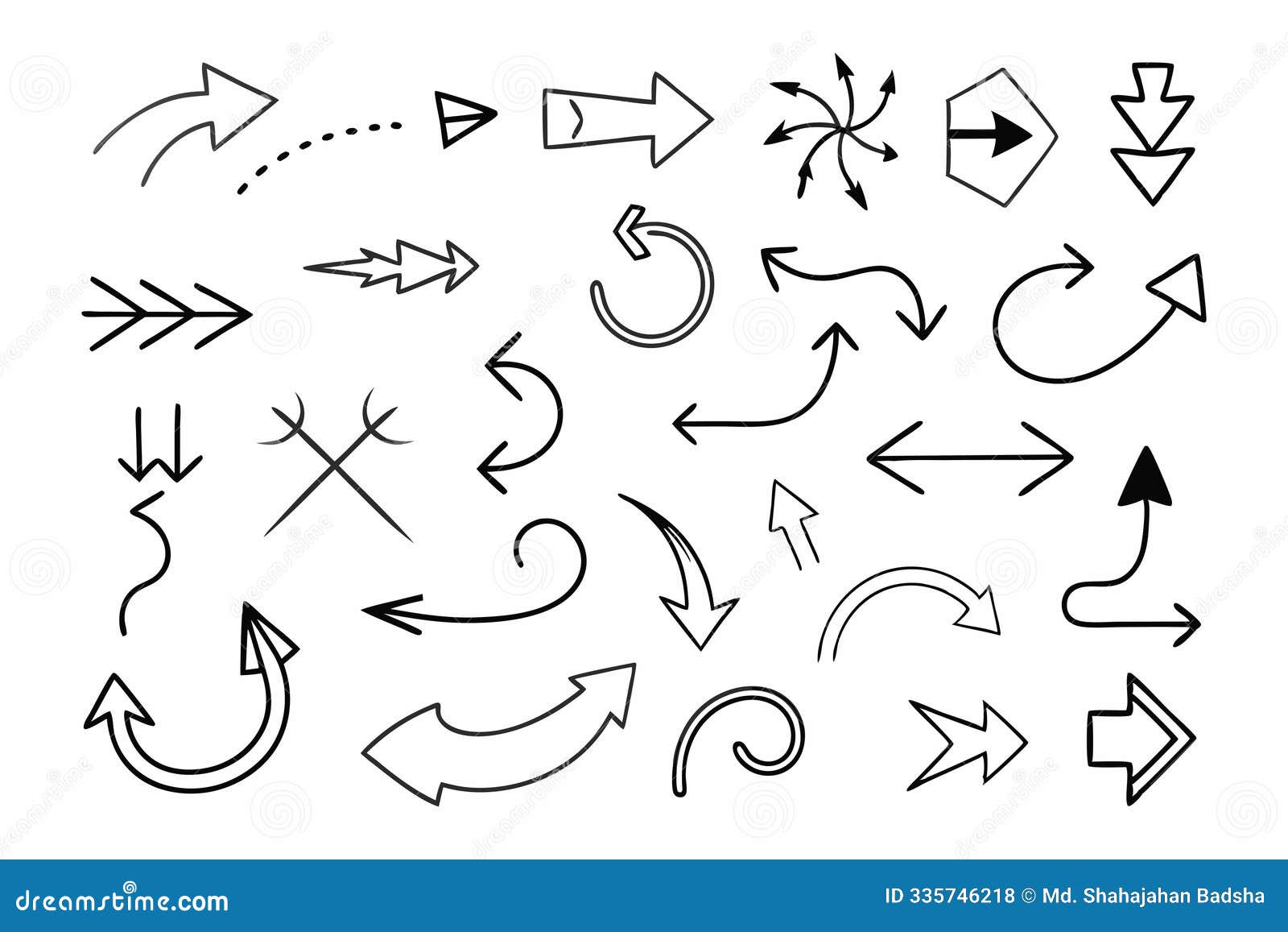 Arrow Icons Set. Vector Black Directional Pointers. Flat Hand Drawn ...